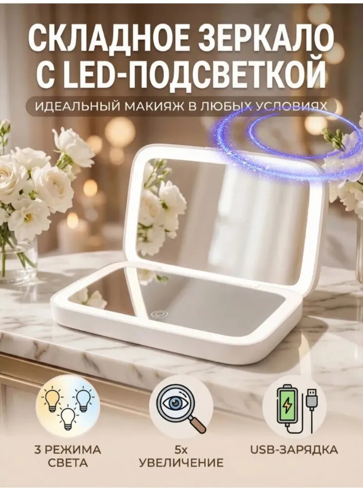 Зеркало косметическое, 14 см х 8 см, 1 шт