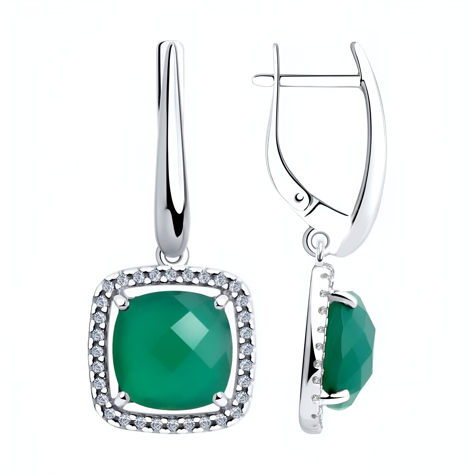 Серьги Яхонт, серебро, 925 проба, фианит, агат