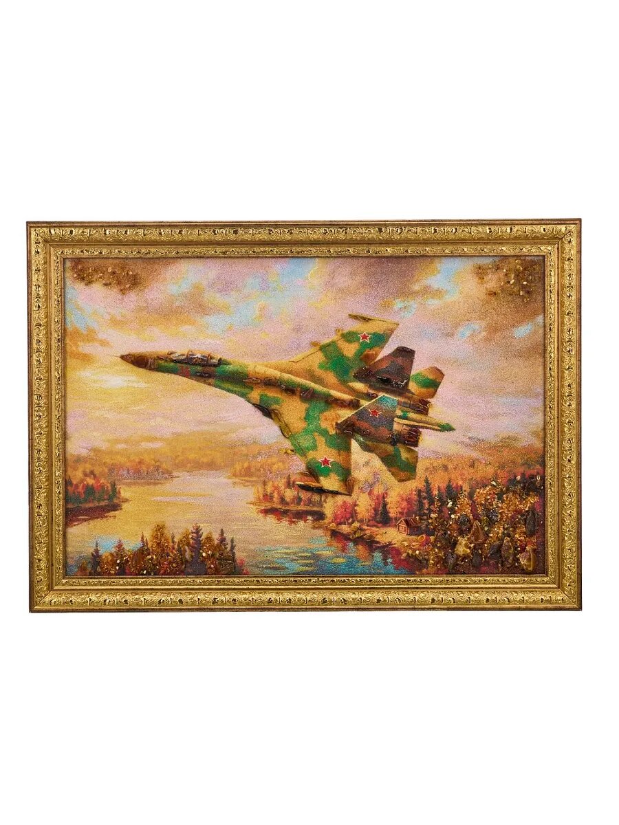 Картина янтарная "Самолет" 40х60 см