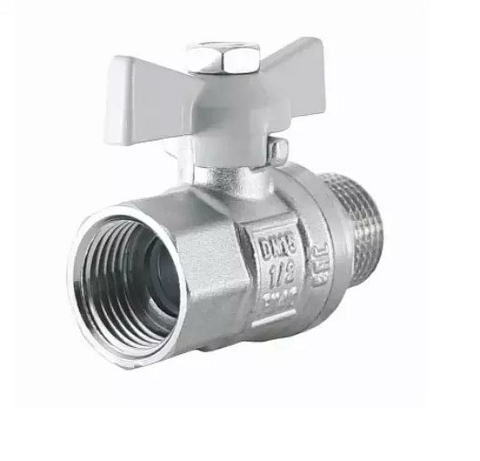 Кран шаровой полнопроходной 1/2" ВР/НР никель, бабочка белая, STI 00000003453