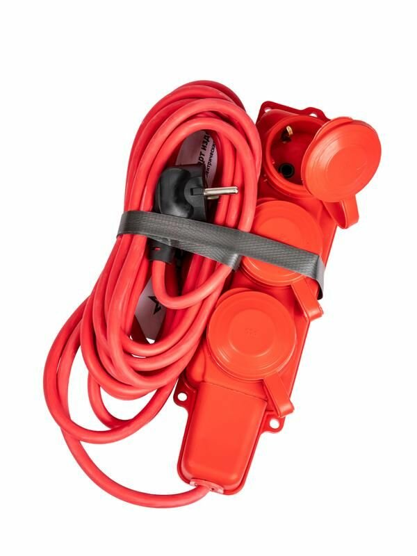 Удлинитель на каучуковой колодке 3х5м 16А IP44 250В 4кВт каучук КГ 3х2.5 красн. УХз16 Россия космос YKsm5m-3g(16A)KG-R