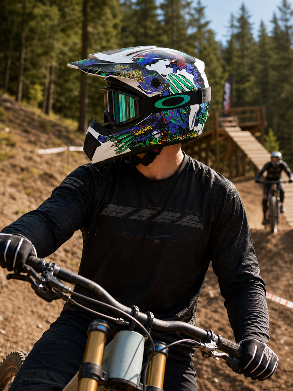 Шлем фулфейс для MTB и даунхилла, велосипедный, ABS, вентиляция, бело-зелёный, M, мужской