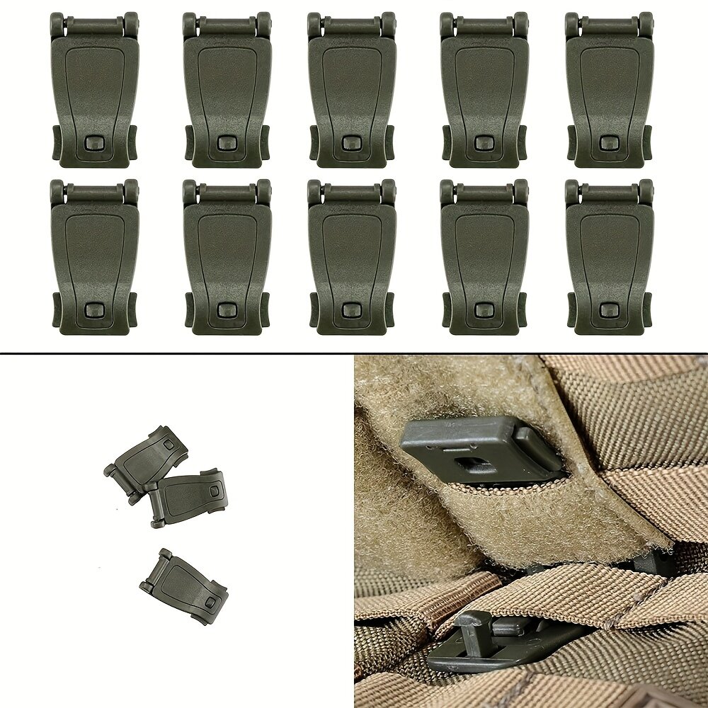 Клипсы MOLLE для крепления ремней 10 шт, армейский зеленый цвет для тактических сумок и рюкзаков