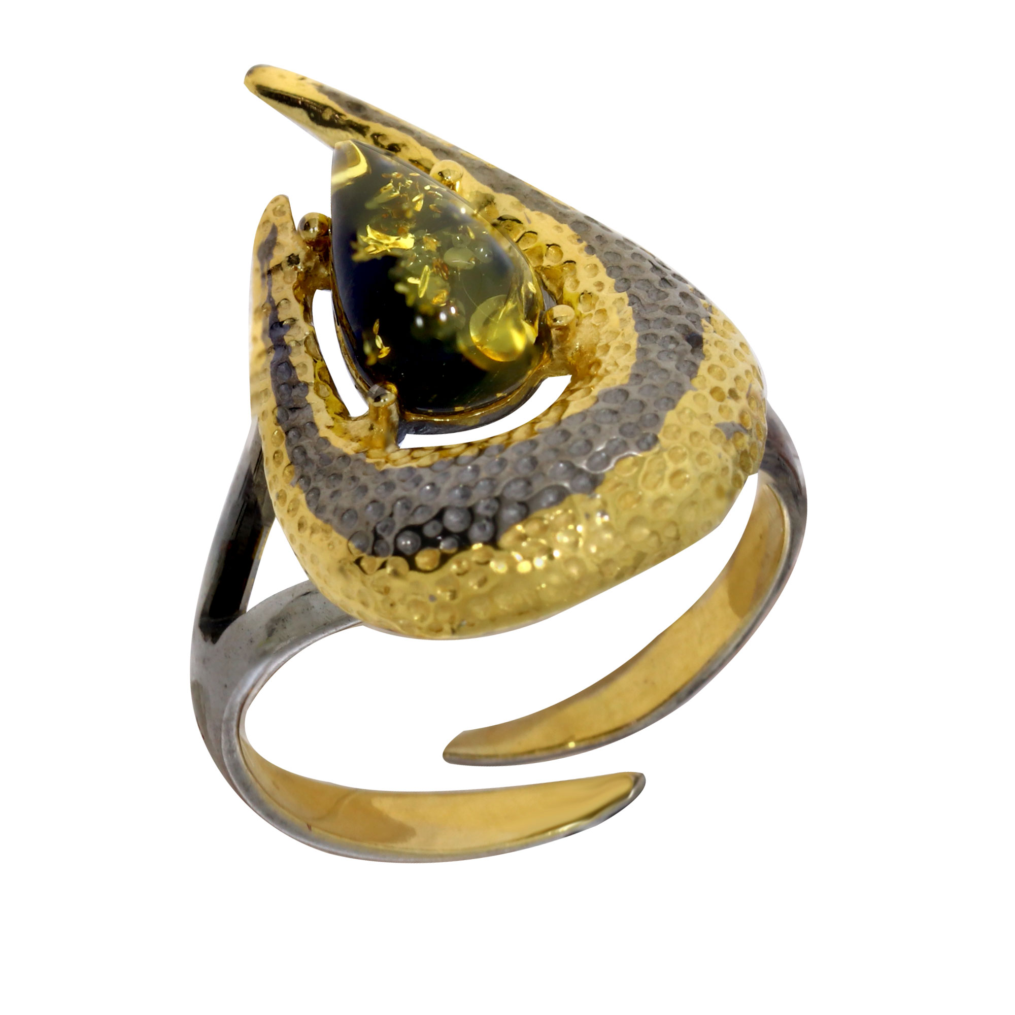 Кольцо Diamant online, серебро, 925 проба, золочение, янтарь