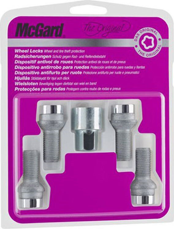 Болты-секретки McGard 28176SU M12x1.5 длина стержня резьбовой части L20.6mm, общаяя длина 39,1mm, полусфера, ключ S17mm, 4 болта 1 ключ, без вращающегося кольца, хром