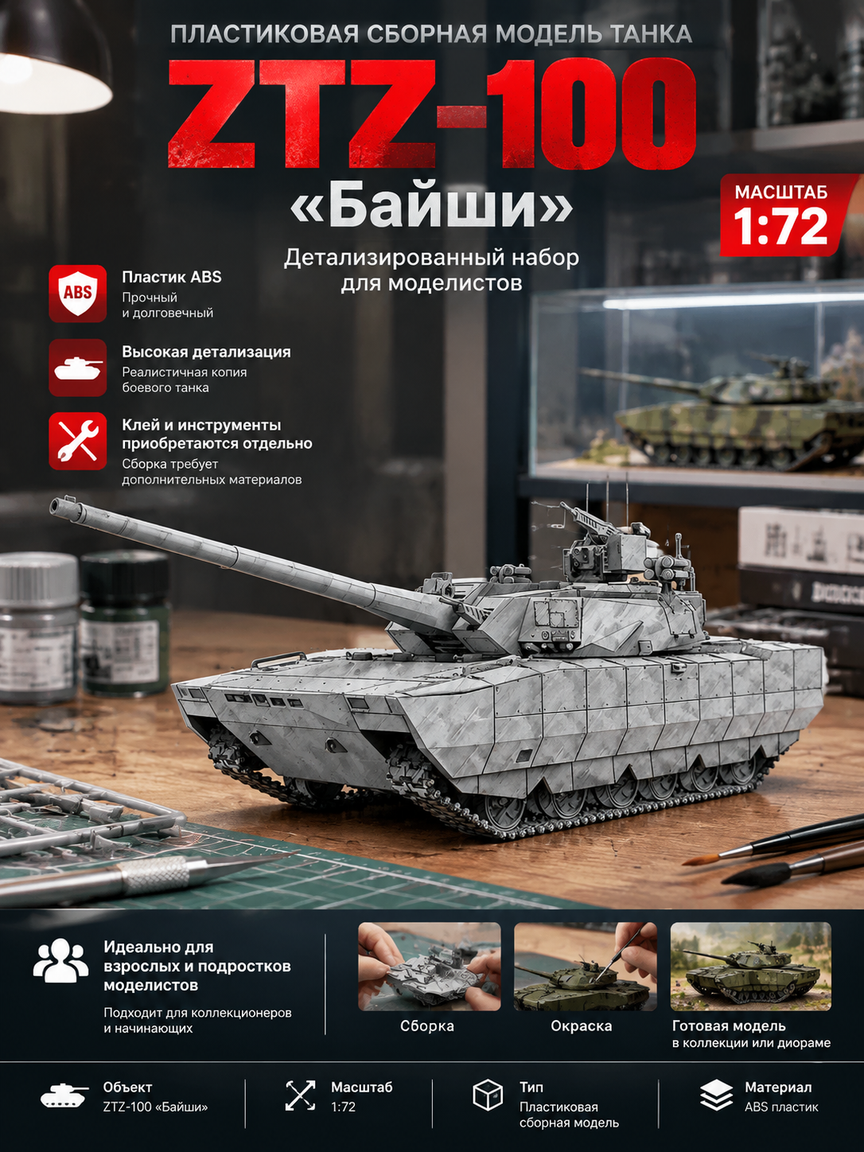 Пластиковая сборная модель танка ZTZ-100 «Байши» 1:72 — детализированный набор для моделистов