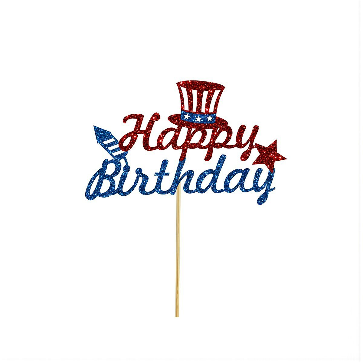 Топпер для торта День Независимости США день рождения надпись Happy Birthday глиттер ракета звезда декор аксессуар
