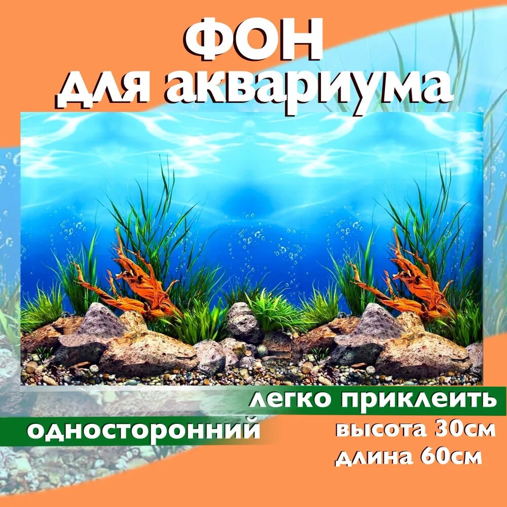 Фон для аквариума и террариума, 60х30 см, односторонний, "Коряги в зелени"