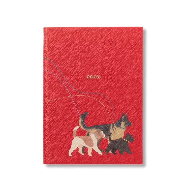 Smythson Блокнот 2027 Dogs Soho Weekly Diary in Panama, красный