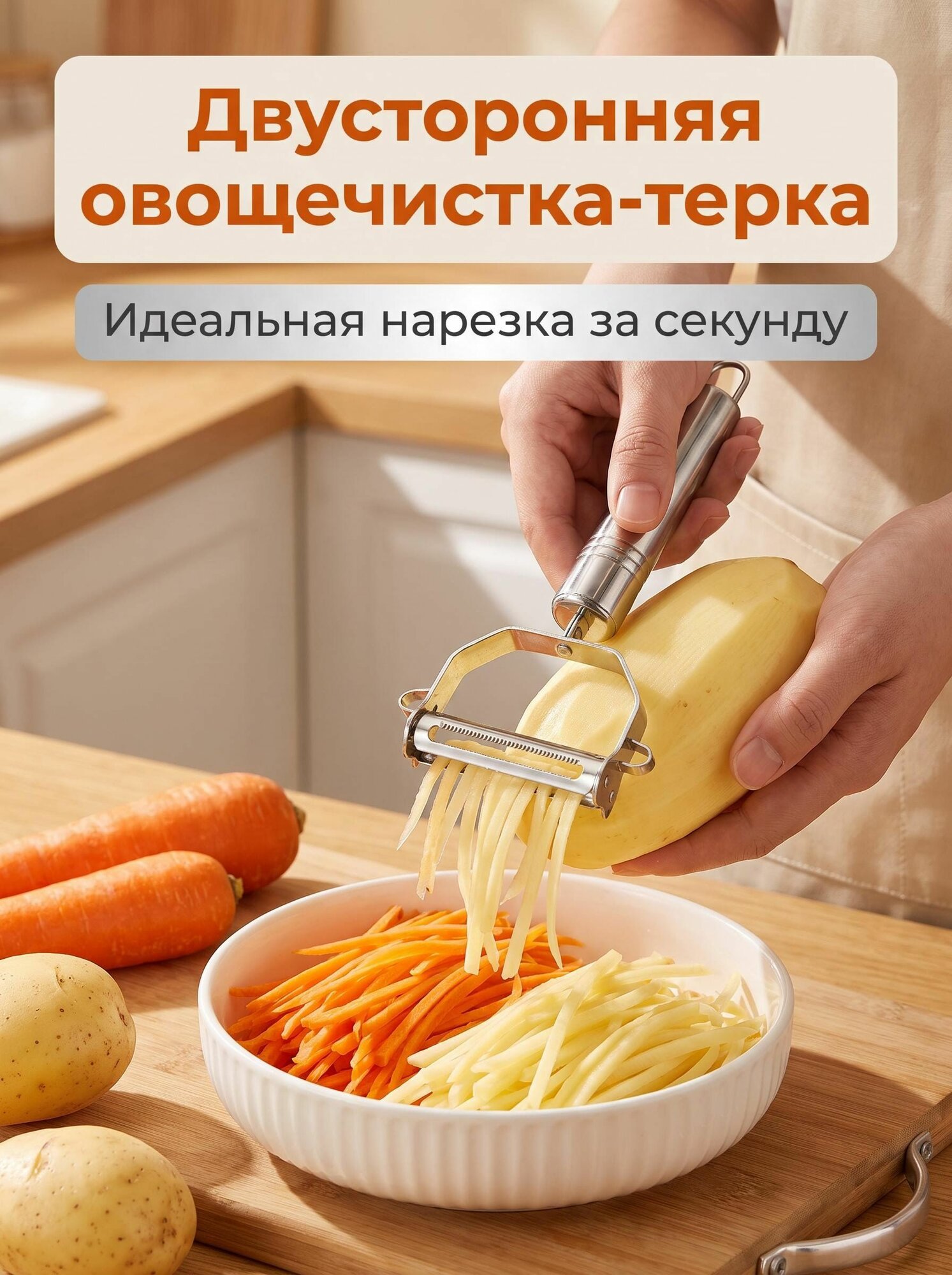 Двусторонний очиститель и терка для овощей из нержавеющей стали, кухонный инструмент для снятия кожуры и нарезки соломкой