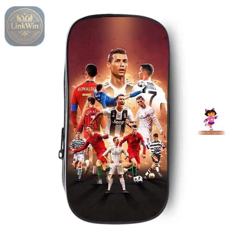 Пенал школьный (Криштиану Роналду) (Cristiano Ronaldo), холщовый, на молнии, с принтом, для начальной и средней школы, подарок мальчику