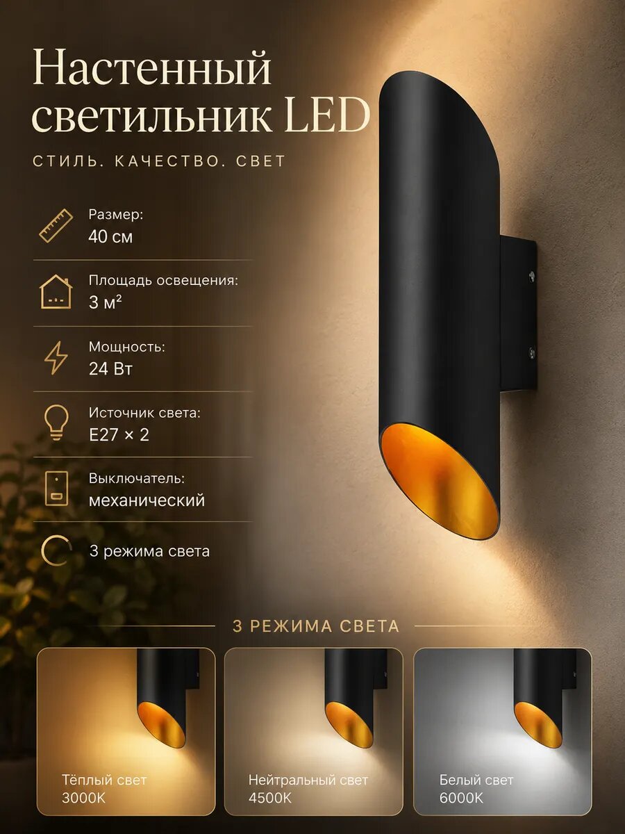 Бра, для гостиной, спальни, 24 Вт