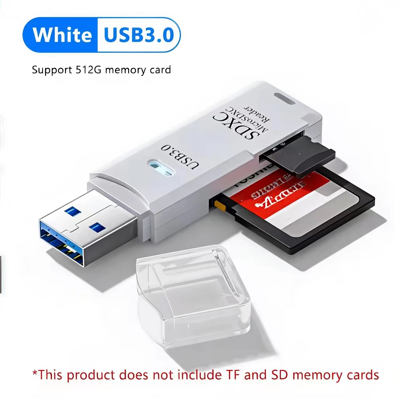 Белый USB 3.0 кардридер для SD/TF карт