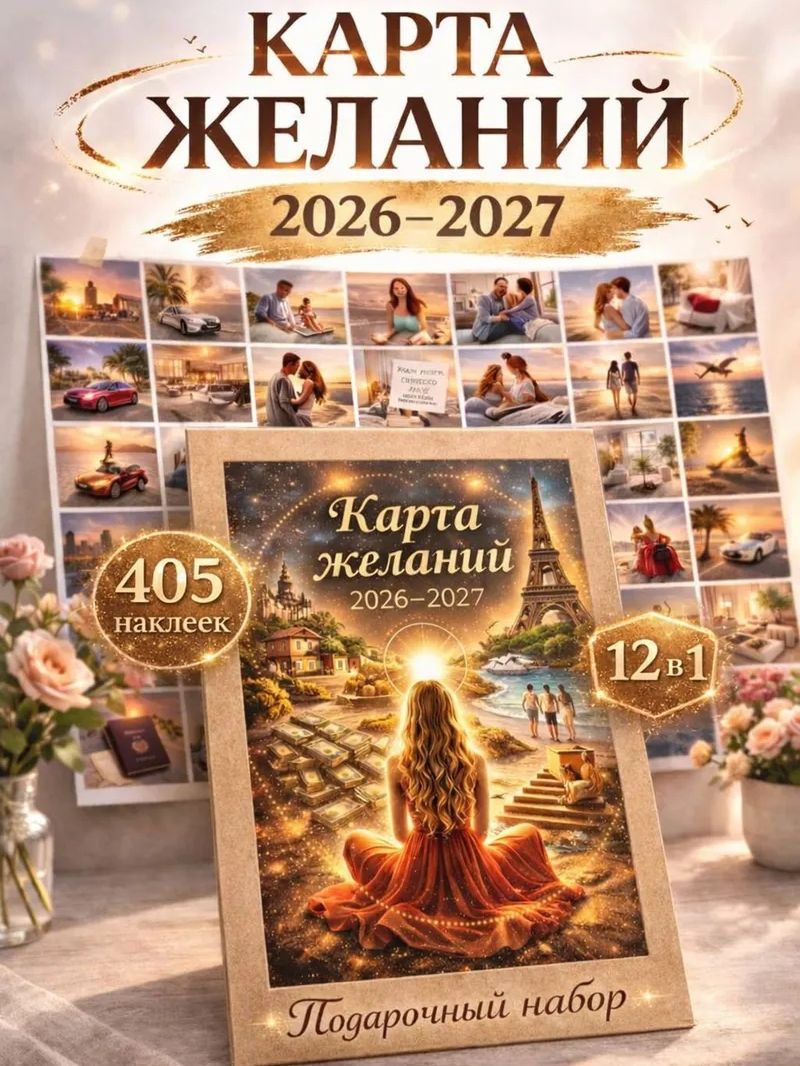 Карта желаний 2026-2027. Подарочный набор подруге на 8 марта, день рождения, девушке подарок, наклейки