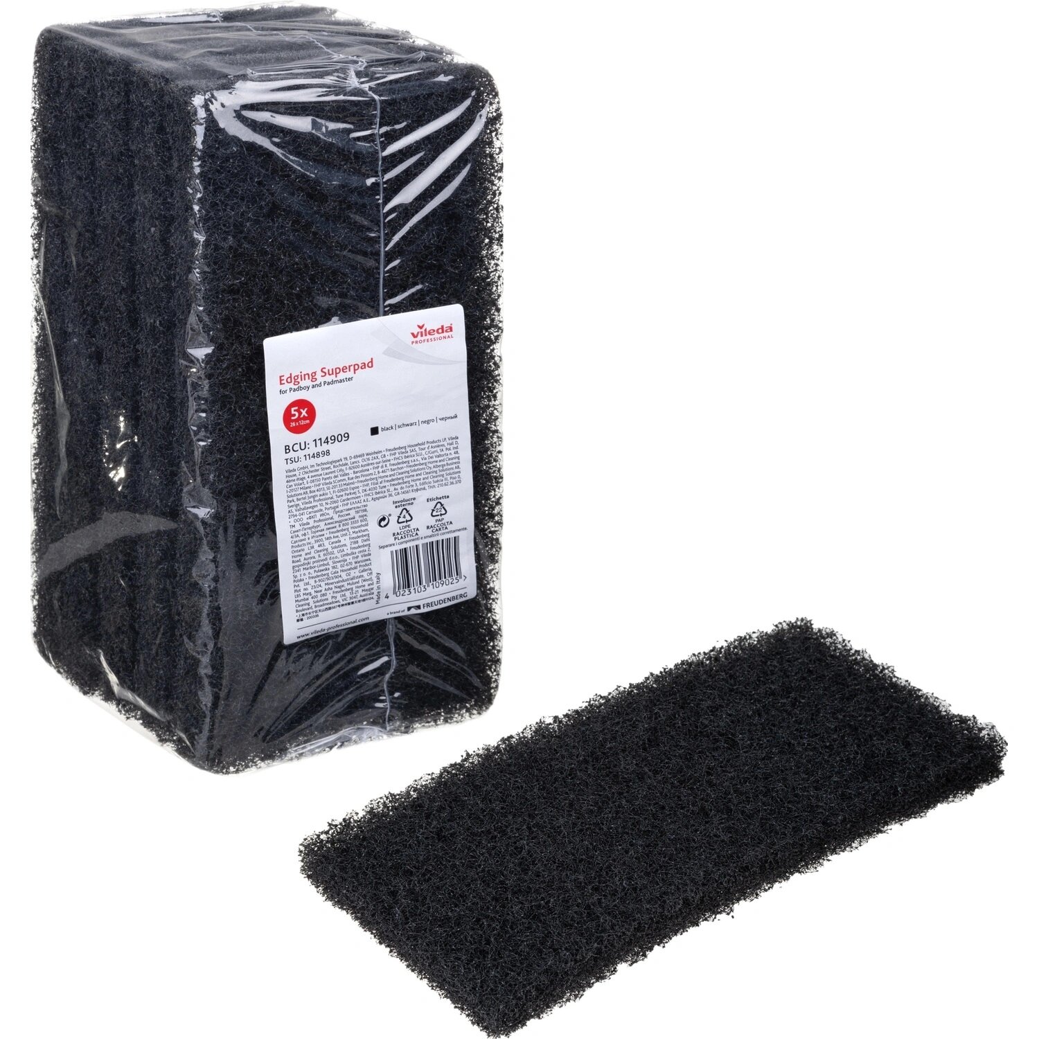 Vileda Professional ПАД ручной Vileda Professional Супер-пад абразивный жёсткий 26x12 см чёрный (5 штук в упаковке)