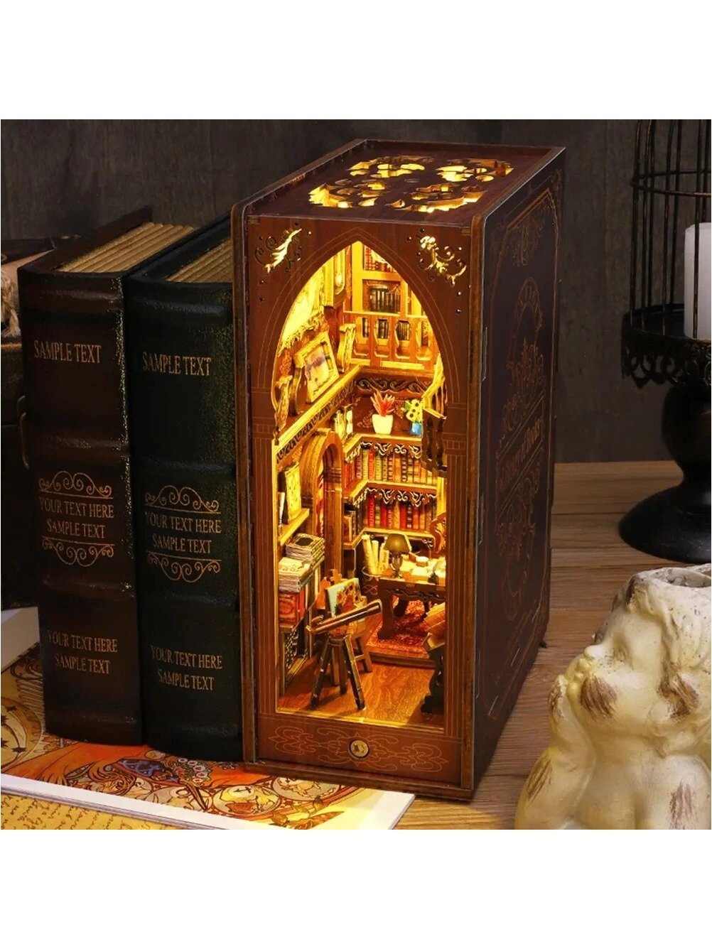 Румбокс домик, Книжный разделитель, румбокс интерьерный конструктор, 3D деревянные подставки для книг-пазлов
