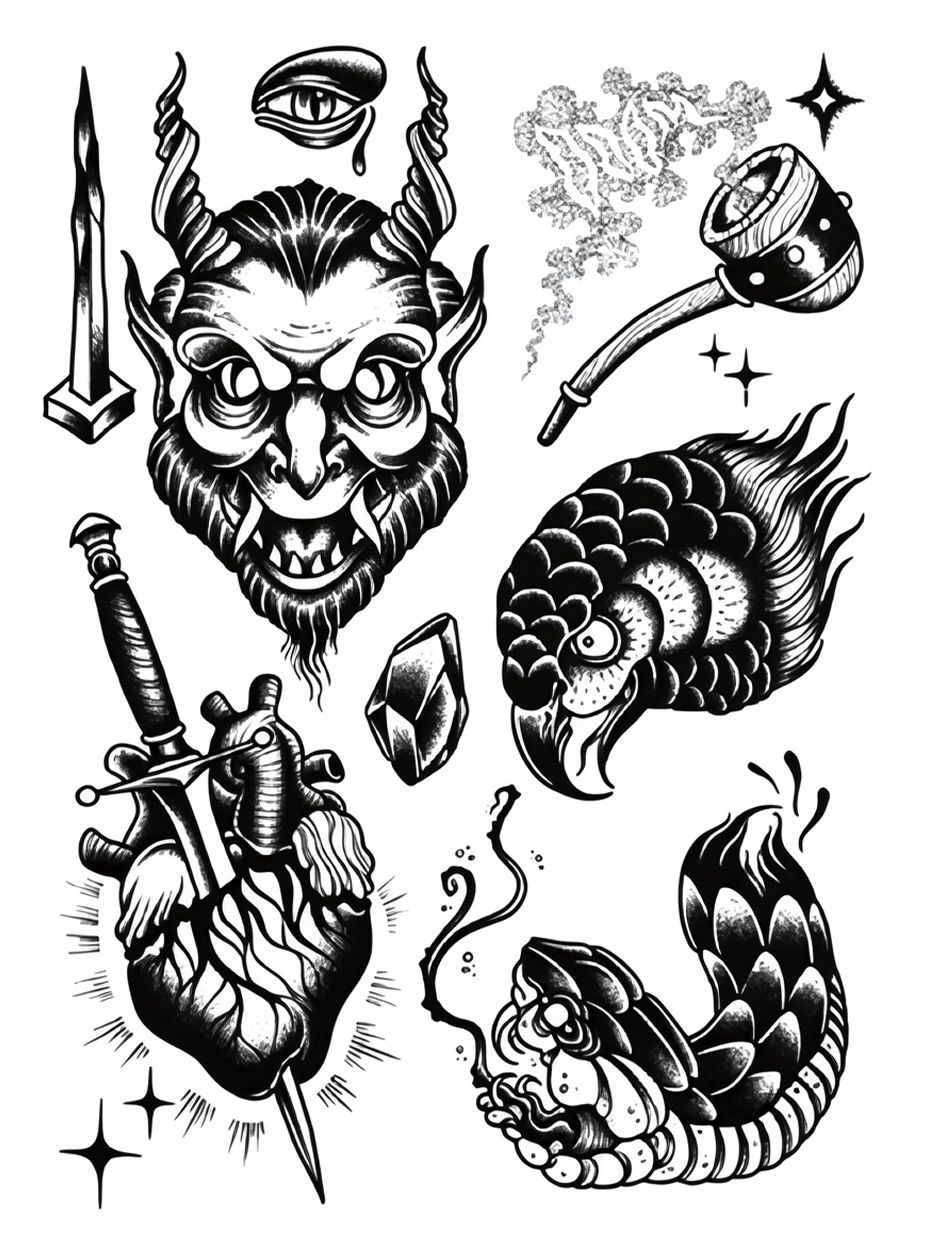 Tattoo'шки Временная тату "Черепа и демоны" 15*21см