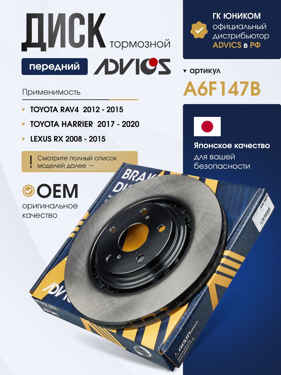 Диск тормозной передний LEXUS RX GGL10 / GGL15 (08-15), TOYOTA HIGHLANDER GSU45 (08-13), HIGHLANDER GSU55 (13-) ADVICS A6F147B
