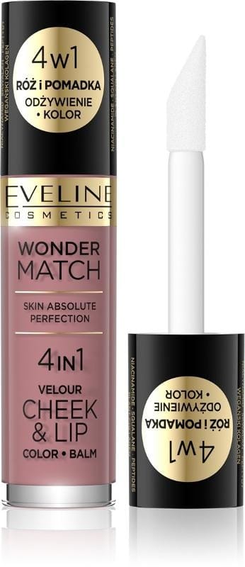 Румяна Eveline Wonder Match, румяна и помада в жидкой форме, 4 в 1, № 02 розовый, 4.5 мл