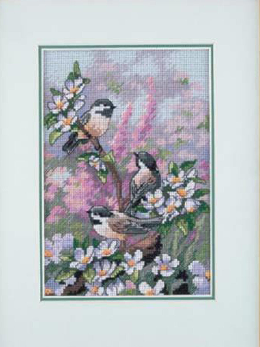 06884 Набор для вышивания крестом DIMENSIONS Chickadees in Spring "Синички весной"