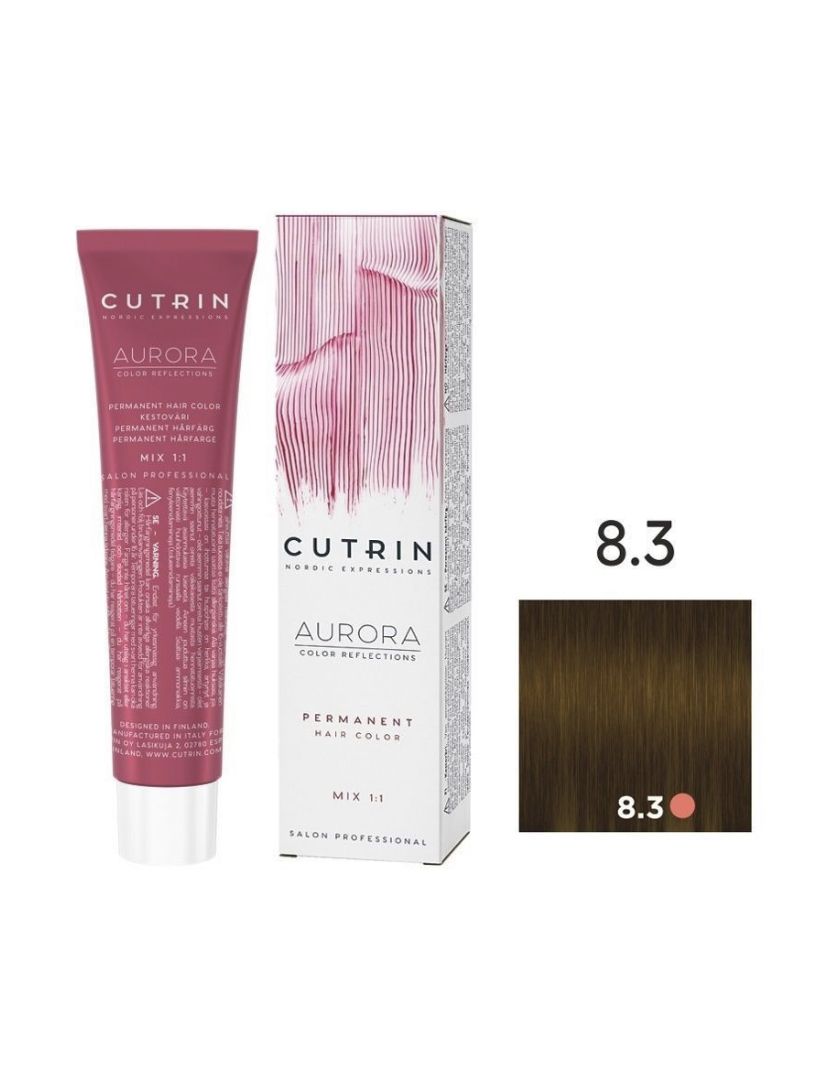 CUTRIN Крем-краситель AURORA PERMANENT для окрашивания волос 8.3 светлый золотистый блондин, 60 мл