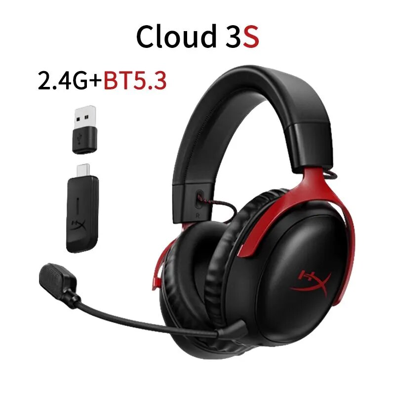 HyperX Наушники беспроводные с микрофоном, Радиоканал, Bluetooth, USB, USB Type-C, черно-серый, малиновый