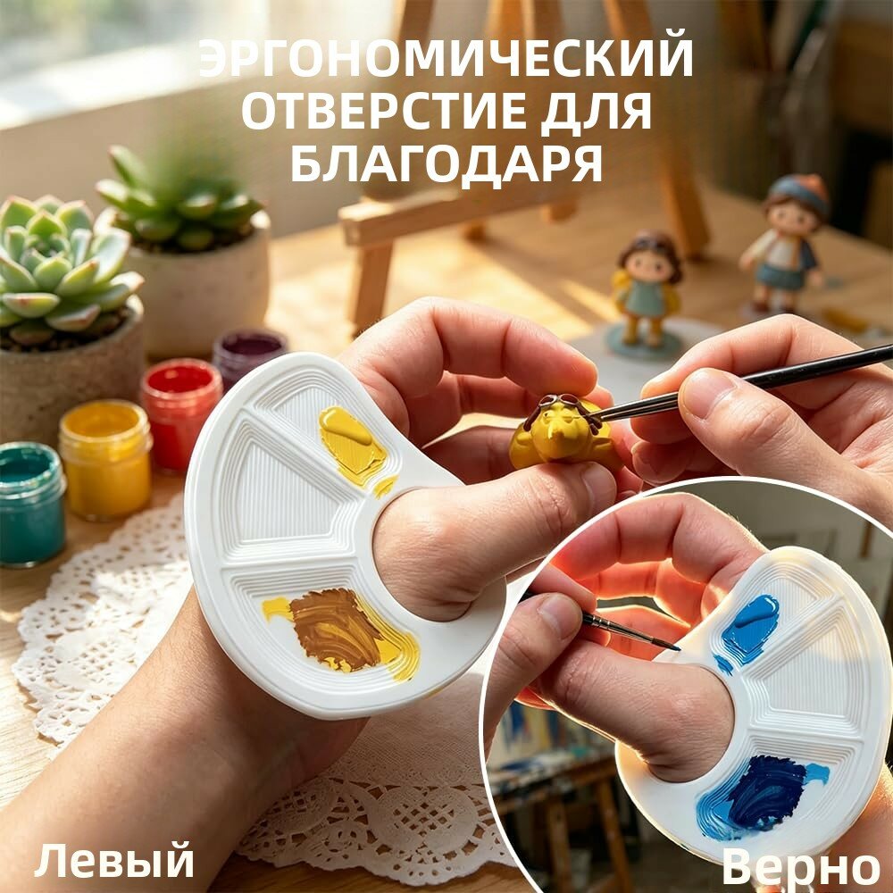 Белые пластиковые палитры овальной формы, набор из 4 мини-лотков для акварели с вырезом для пальца для взрослых и детей