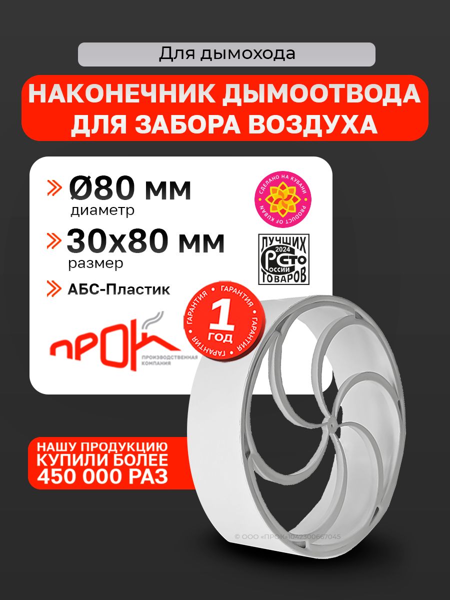Наконечник дымоотвода для забора воздуха D 80 мм "Прок"