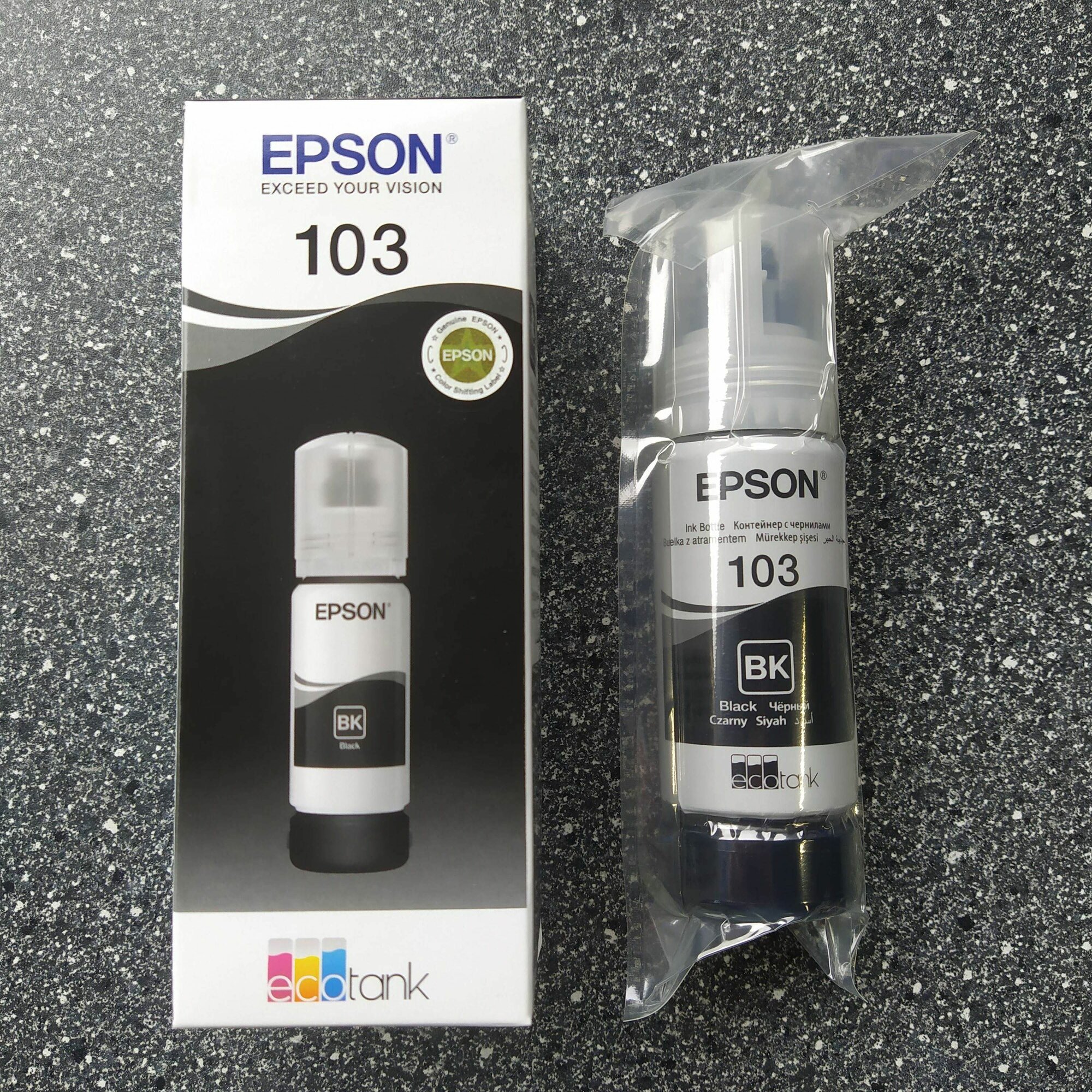 Контейнер с чернилами EPSON №103 (черный), 65 мл, оригинальный, для EPSON L3250, L3256, L3260