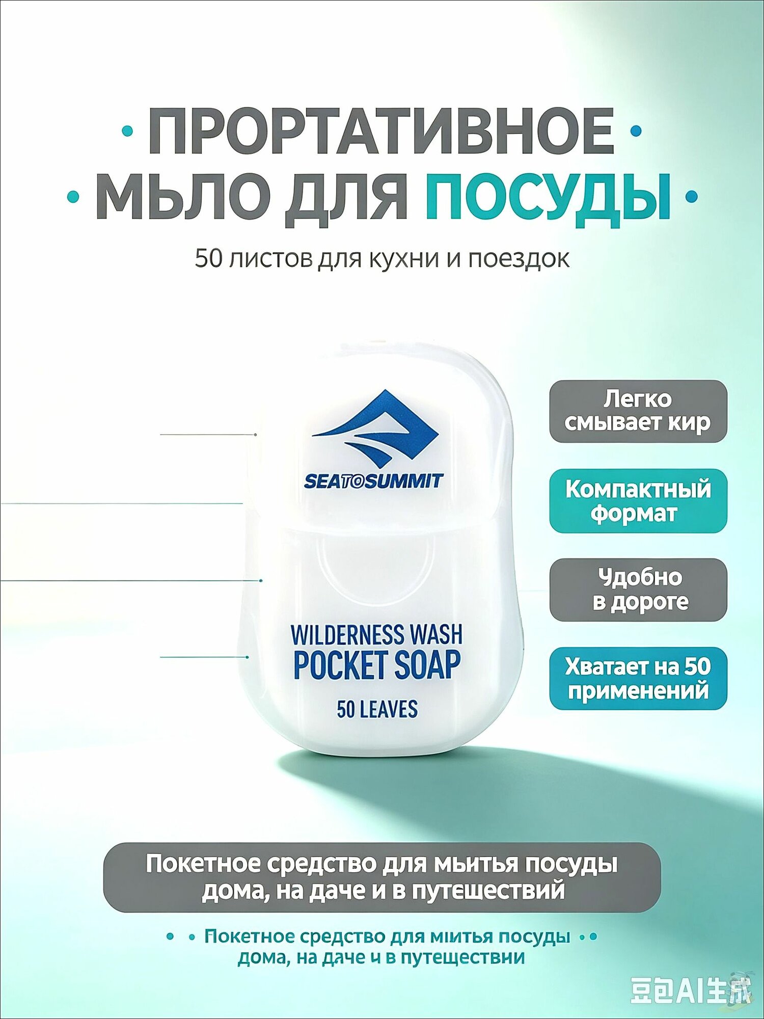Мыло листовое для путешествий Sea to Summit 50 листов зеленый чай оливковый