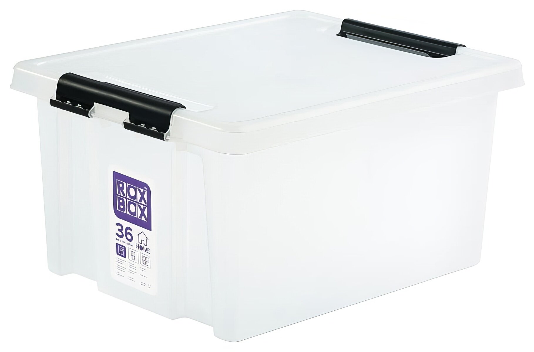 Ящик п/п Rox Box 500x390x255, 36 л, с крышкой, на клипсах, прозрачно-серый 28551