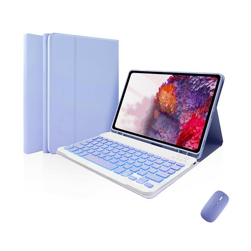 Светло-фиолетовый Чехол для Samsung Galaxy Tab A7 Lite 8.7 с подсветкой Bluetooth клавиатура и мышь