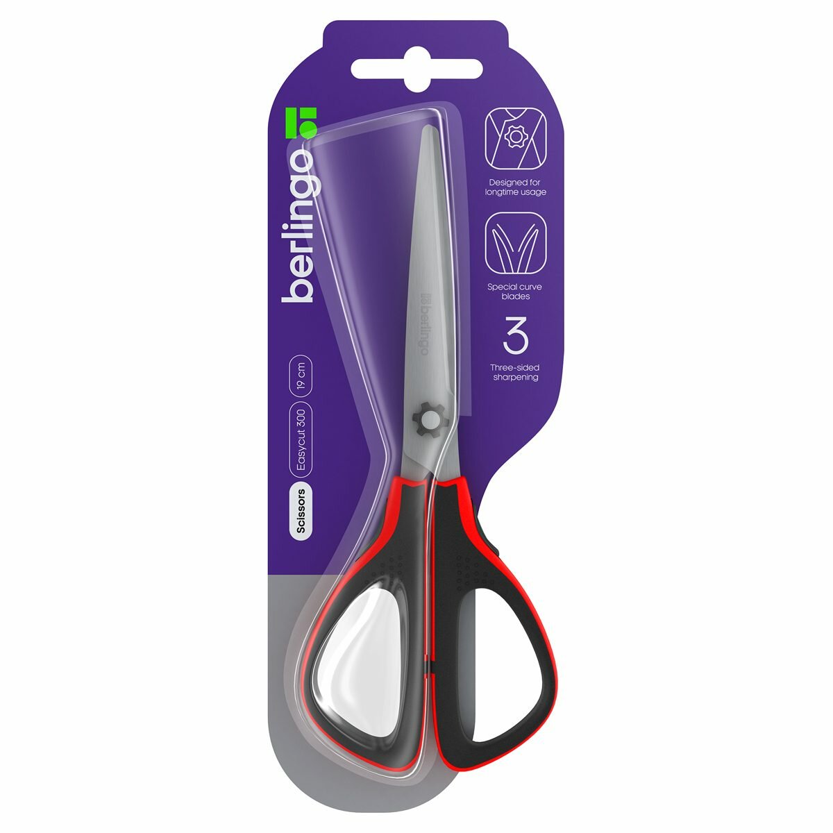 Ножницы Berlingo Easycut 300, 190мм, красные, мягкие вставки (DNn_19035_b)