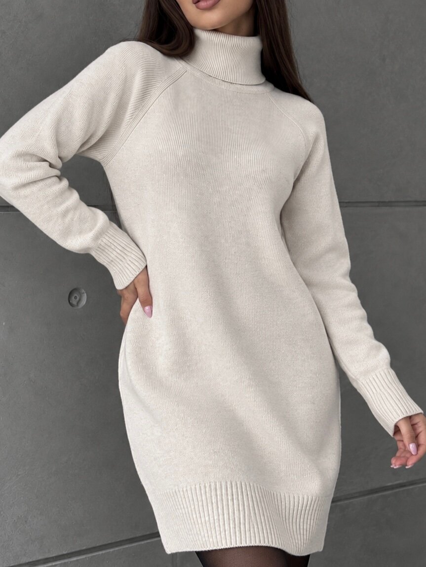 Платье TOP COLLECTION Платье свитер трикотажное с горлом, размер ONESIZE, светло-бежевый — фото 1