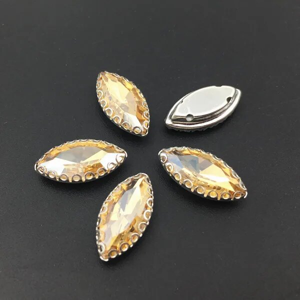 Стразы конский глаз 7x15mm, gold champagne, 20шт