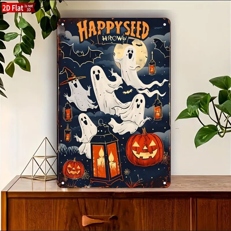 Металлическая табличка Halloween 25 30 см, праздничный декор Хэллоуин, тыквы, ведьмы, привидения, постер для дома
