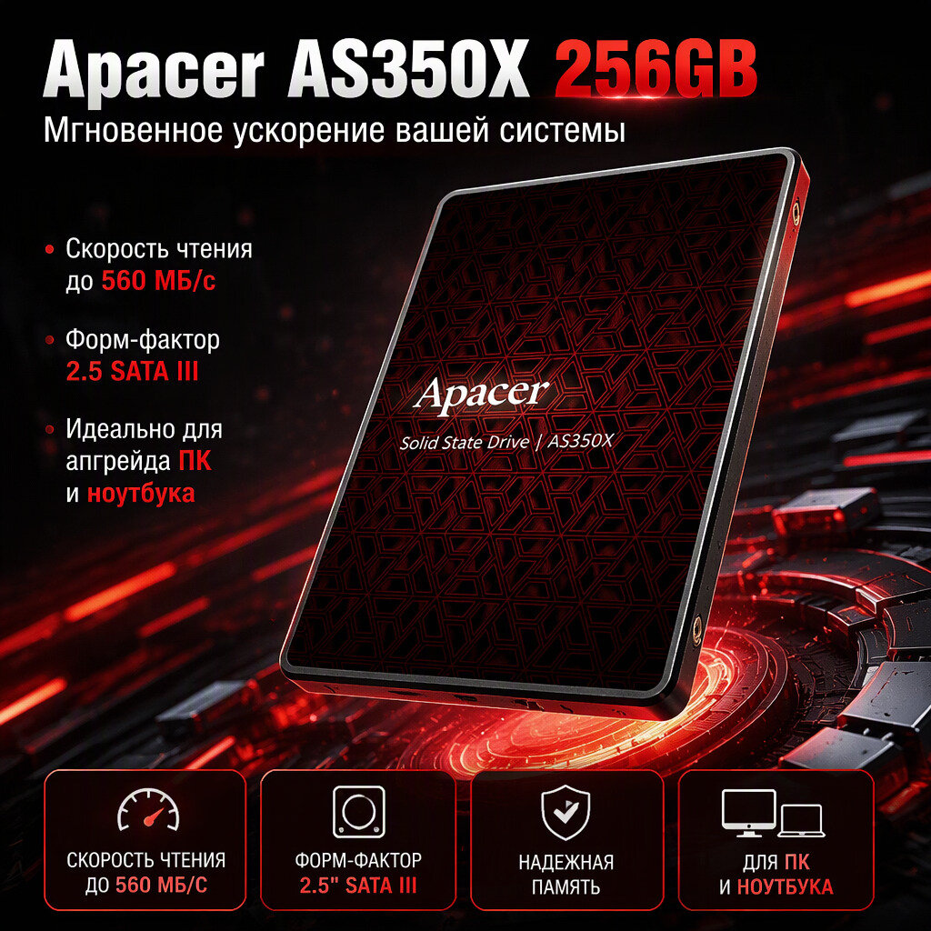 Твердотельный накопитель SSD Apacer 2.5" 256 Гб AS350X (AP256GAS350XR-1) Внутренние SSD-диски