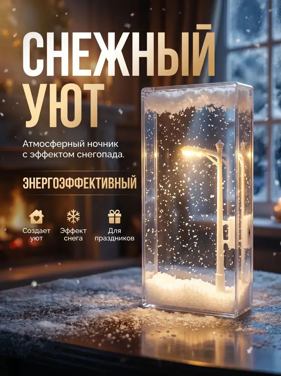 Ночник светильник фонарь зимний вайб со снегом