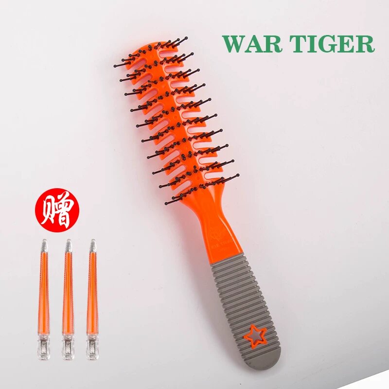 Мужская девятирядная антистатическая расческа Stand Tiger в оранжевом цвете для парикмахерской укладки