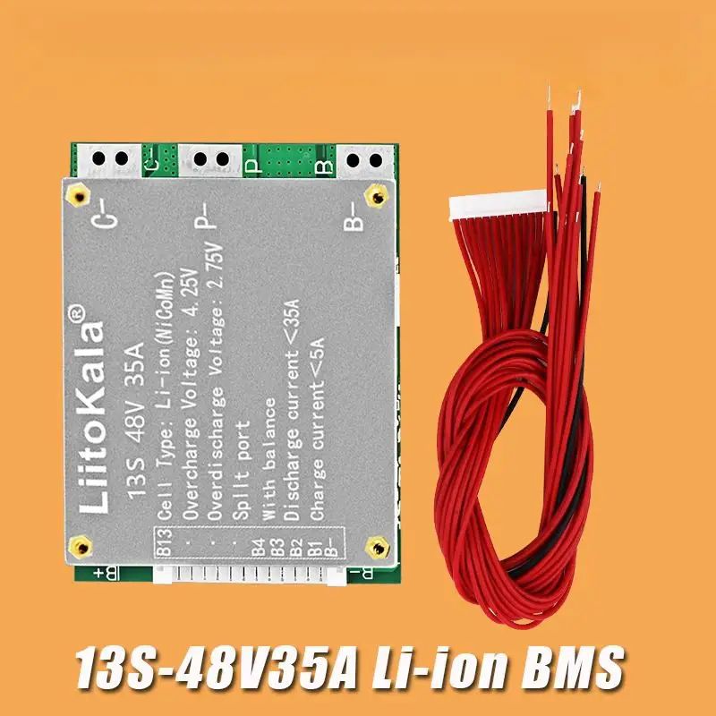 БМС плата защиты li ion аккумуляторов BMS 13S 35А (54.6В) с балансировкой