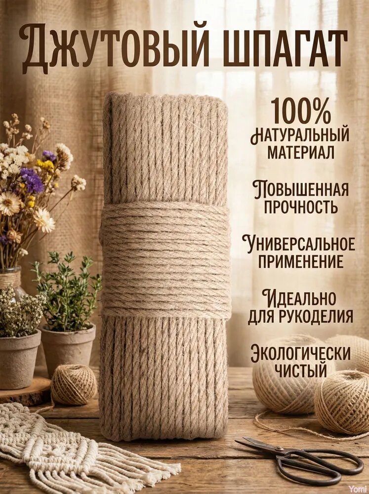 Сизалевая веревка для когтеточки кошек, DIY, 4 мм, 6 мм, 8 мм, 10 м, 30 м, 50 м