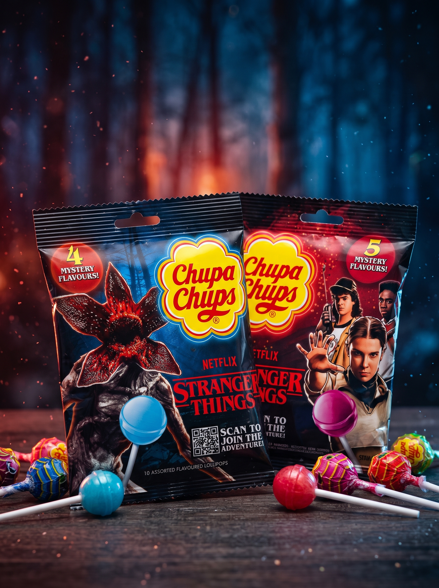 Chupa chups Stranger Things flavours / Чупа-чупс Очень странные дела 5 вкуса и 4 вкуса, 120 гр х 2 шт