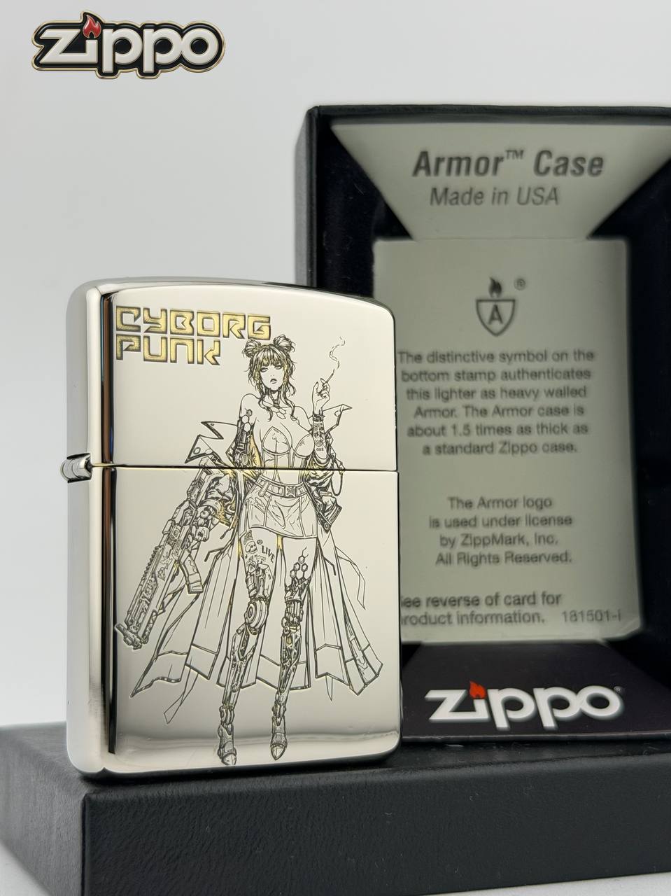 Зажигалка Zippo Cyborg Punk — Девушка-Киборг, Киберпанк, гравировка
