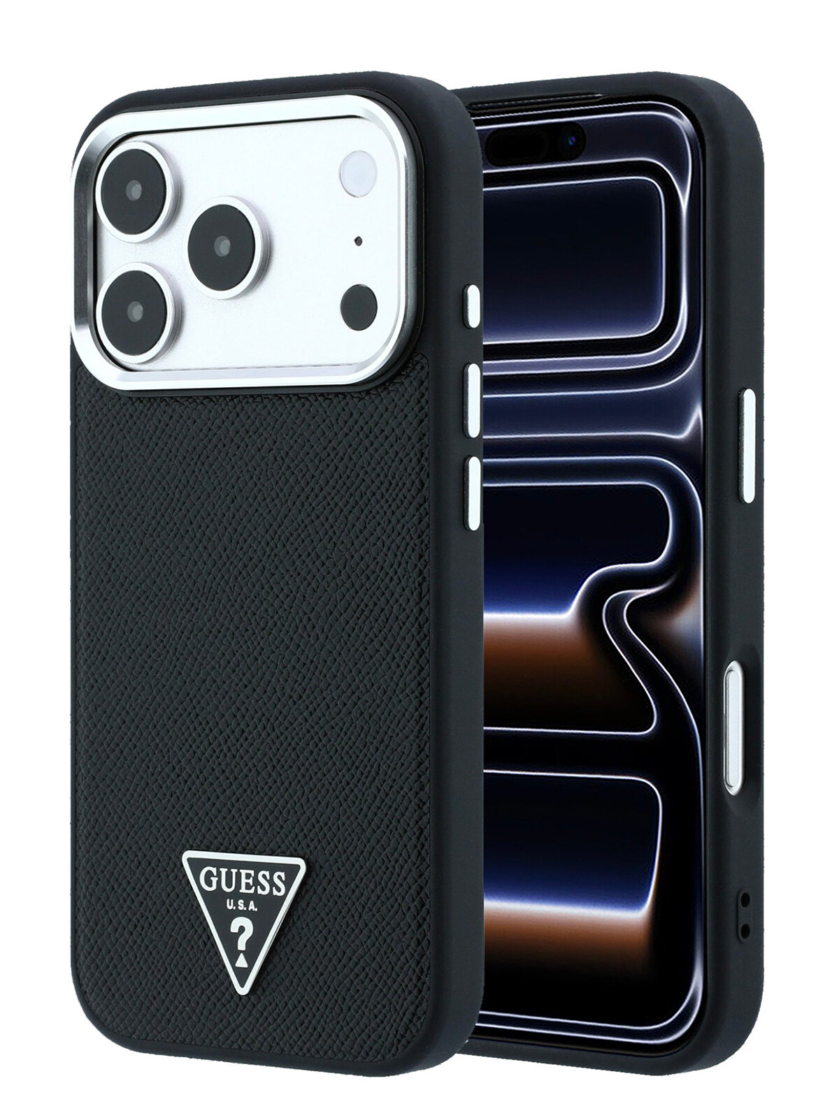 Чехол Guess на iPhone 18 Pro Max/17 Pro Max из экокожи, с магнитами MagSafe, с защитой камеры, черный