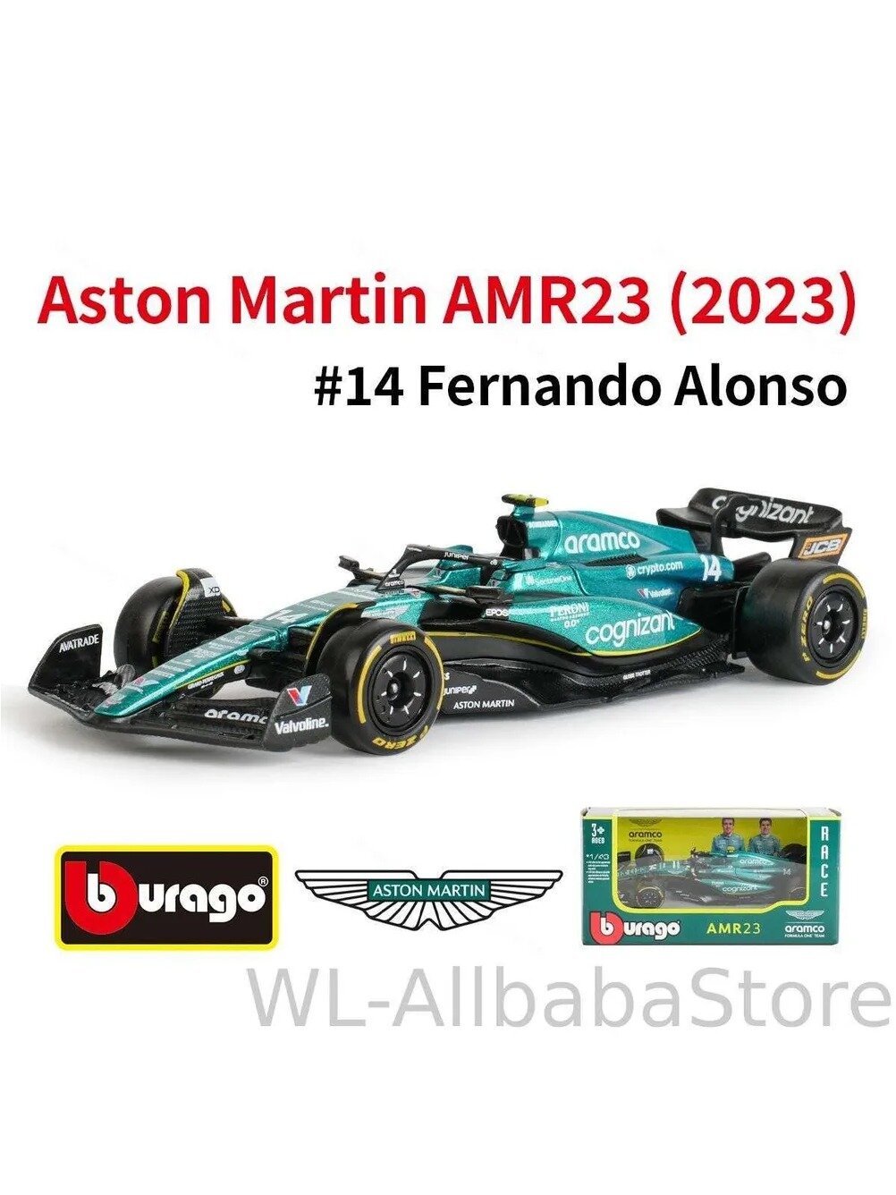 Масштабная модель болида Bburago Aston Martin AMR23 1:43, коллекционная машинка Formula 1