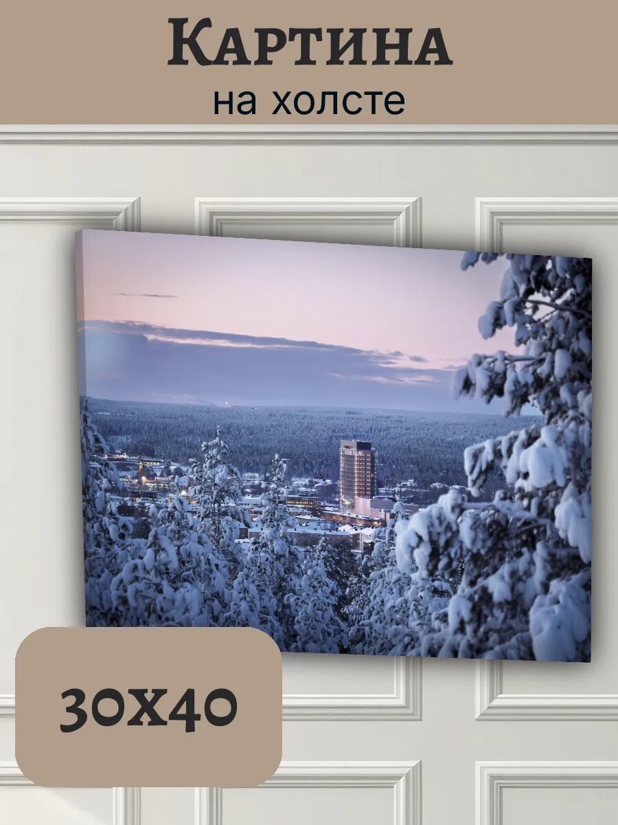 Картина Постер Швеция Sweden 30x40 зимний Город