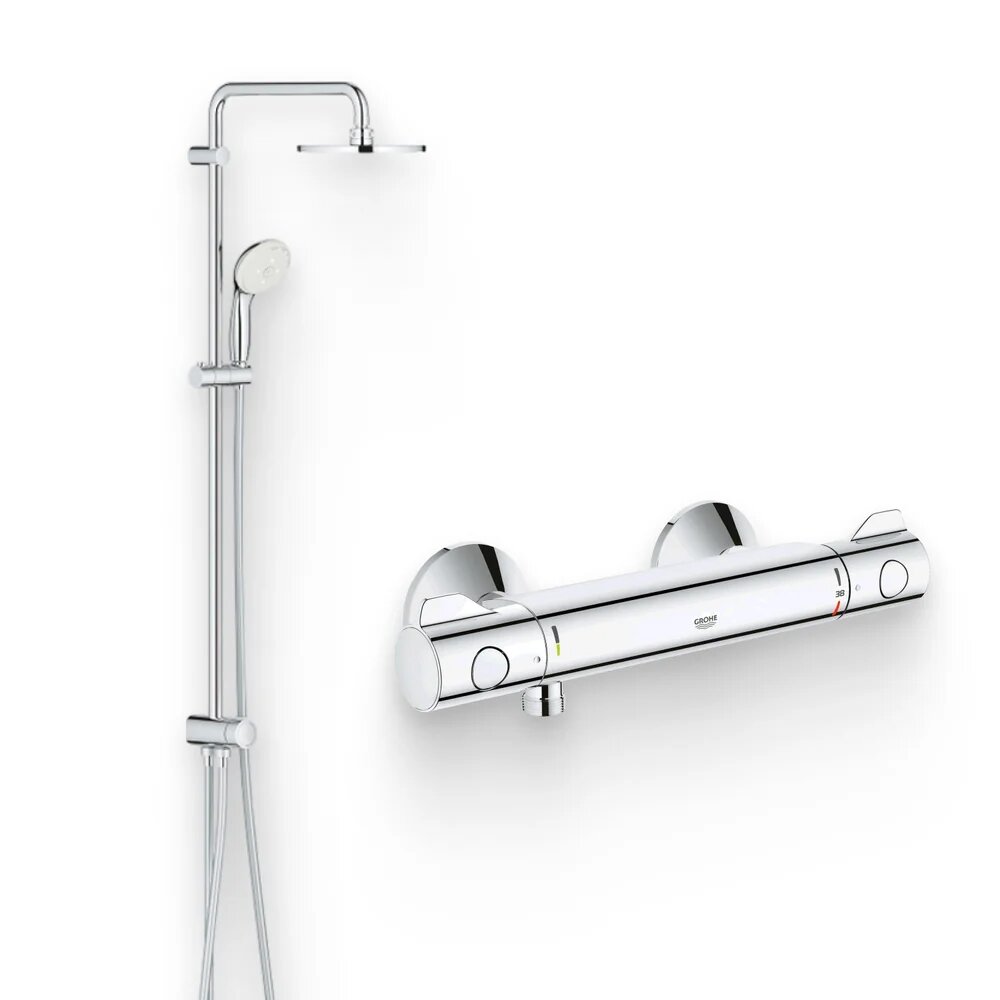 Душевой комплект Смеситель для душа Grohe Grohtherm 800 34558000 с термостатом, хром / Стойка New Tempesta Rustic 26452001 без смесителя, хром