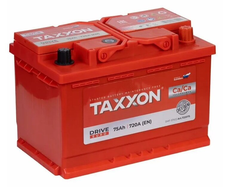 Аккумулятор автомобильный Taxxon Drive 75 А/ч 720 А обр. пол. Евро авто (278x175x190) 722075
