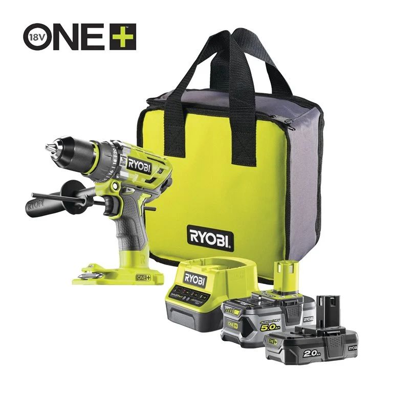 Аккумуляторная ударная дрель-шуруповерт Ryobi R18PD7-252S ONE+, 18 В, 85 Нм, 1800 об/мин, 1х5.0Ач; 1х2.0Ач + з/у, арт. 5133004391