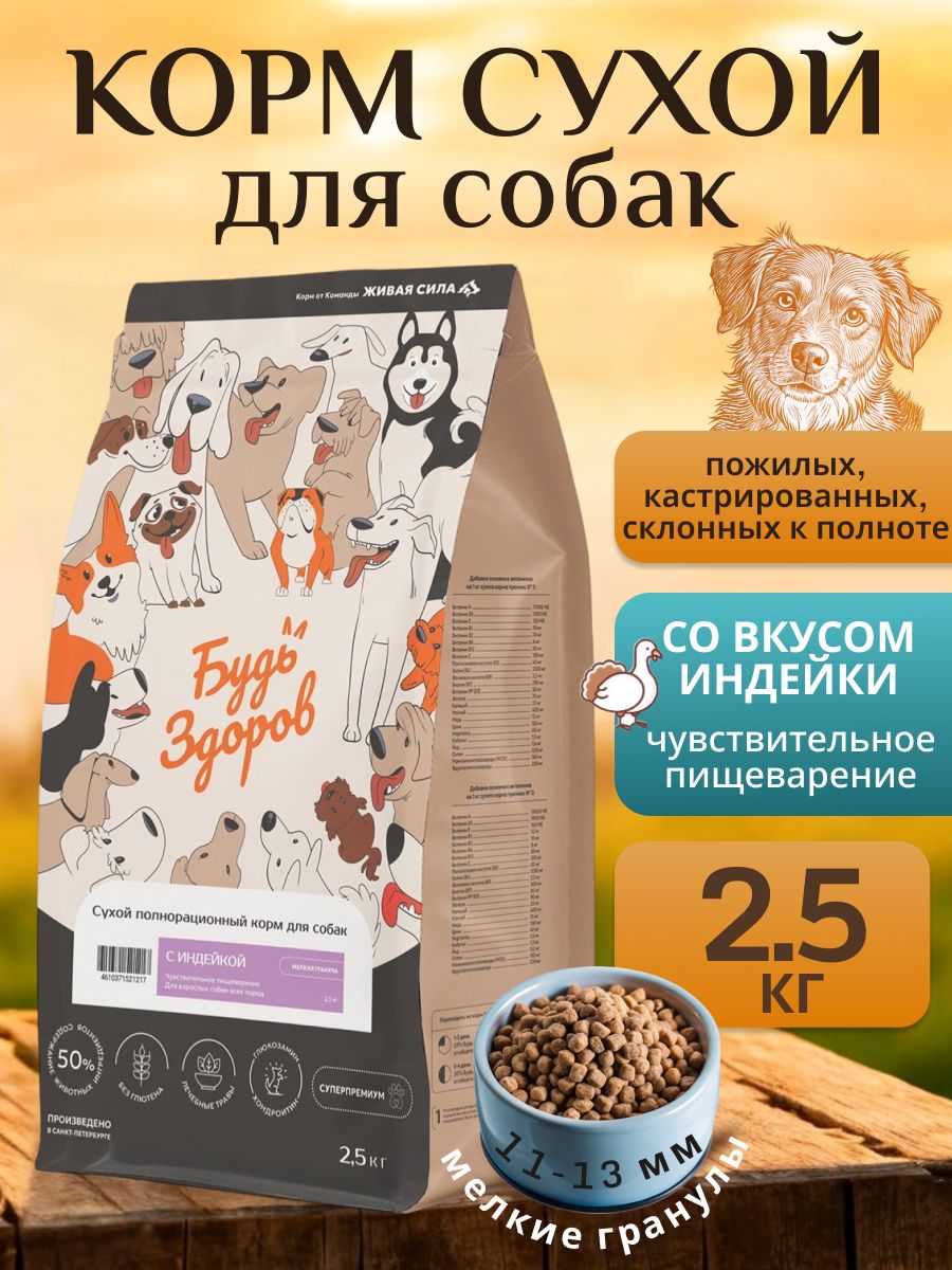 Будь здоров сухой корм для собак с Ягненком (мелкая гранула) 2,5 кг